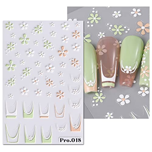 JMEOWIO 6 Sheets Flower Daisy Nail Art Stickers Decals Self-Adhesive Pegatinas Uñas Spring Summer Floral Nail Supplies Nail Art Design Decoration Accessories