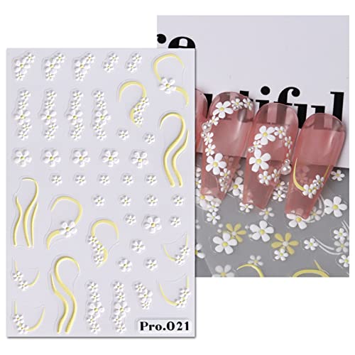 JMEOWIO 6 Sheets Flower Daisy Nail Art Stickers Decals Self-Adhesive Pegatinas Uñas Spring Summer Floral Nail Supplies Nail Art Design Decoration Accessories