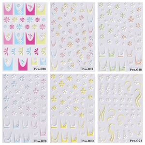 JMEOWIO 6 Sheets Flower Daisy Nail Art Stickers Decals Self-Adhesive Pegatinas Uñas Spring Summer Floral Nail Supplies Nail Art Design Decoration Accessories