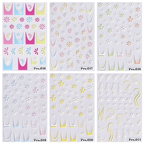 JMEOWIO 6 Sheets Flower Daisy Nail Art Stickers Decals Self-Adhesive Pegatinas Uñas Spring Summer Floral Nail Supplies Nail Art Design Decoration Accessories