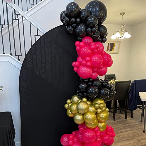 Hot Pink and Black Balloon Arch Kit, Hot Pink Black Balloon Garland Kit, Rose Red Black Latex Balloons Different Sizes for Women's Birthday Decorations Wedding Baby Shower Engagement Party Supplies