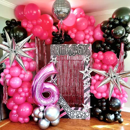 Hot Pink and Black Balloon Arch Kit, Hot Pink Black Balloon Garland Kit, Rose Red Black Latex Balloons Different Sizes for Women's Birthday Decorations Wedding Baby Shower Engagement Party Supplies