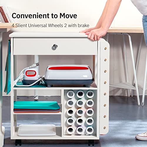 Crafit Organization and Storage Cart Compatible with Cricut Machine, Rolling Craft Storage Organizer with Vinyl Roll Holder, Crafting Cabinet Table Workstation for Craft Room Home - Patent Protected