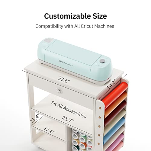 Crafit Organization and Storage Cart Compatible with Cricut Machine, Rolling Craft Storage Organizer with Vinyl Roll Holder, Crafting Cabinet Table Workstation for Craft Room Home - Patent Protected