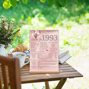 Vlipoeasn Pink 30th Birthday Anniversary Table Decoration 1993 Poster for Women, Rose Gold Back in 1993 Acrylic Table Sign with Wooden Stand, 30 Year Old Birthday Party Centerpieces Gift Supplies