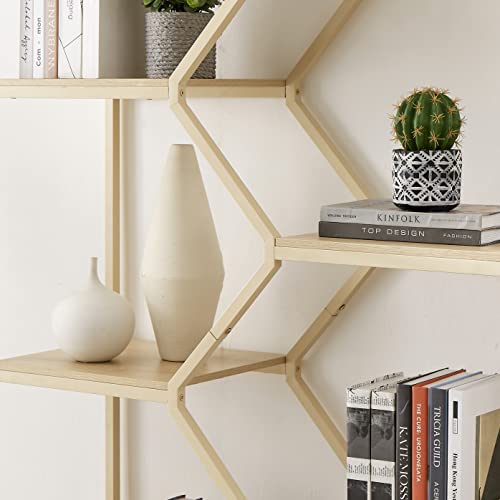 JIJIWANG 7 Tiers Bookshelfs and Bookcases, Natural Rattan Bookshelf Storage Rack 75.6" H x39.4 W Bookshelves with 6 Dispaly Storage Rustic Home Decor, Bedroom Living Room Office