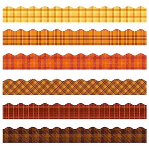 beyumi 96pcs fall yellow orange brown plaid bulletin board borders autumn thanksgiving plaid scalloped border trims fall harvest school classroom office chalkboard blackboard white board wall decor