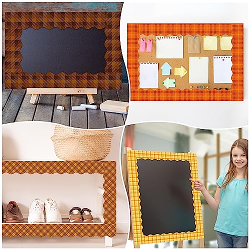 BeYumi 96Pcs Fall Yellow Orange Brown Plaid Bulletin Board Borders Autumn Thanksgiving Plaid Scalloped Border Trims Fall Harvest School Classroom Office Chalkboard Blackboard White Board Wall Decor