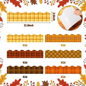 BeYumi 96Pcs Fall Yellow Orange Brown Plaid Bulletin Board Borders Autumn Thanksgiving Plaid Scalloped Border Trims Fall Harvest School Classroom Office Chalkboard Blackboard White Board Wall Decor