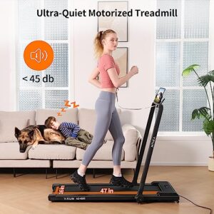 YRUN Under Desk Treadmill, 2 in 1 Portable Folding Treadmill, 3.0HP Brushless Motorized Electric Walking Treadmill, Larger Running Area, Small Mini Walking Pad Running Machine for Home Office