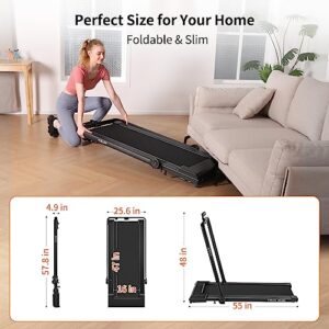 YRUN Under Desk Treadmill, 2 in 1 Portable Folding Treadmill, 3.0HP Brushless Motorized Electric Walking Treadmill, Larger Running Area, Small Mini Walking Pad Running Machine for Home Office