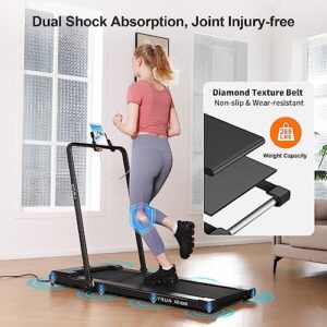 YRUN Under Desk Treadmill, 2 in 1 Portable Folding Treadmill, 3.0HP Brushless Motorized Electric Walking Treadmill, Larger Running Area, Small Mini Walking Pad Running Machine for Home Office