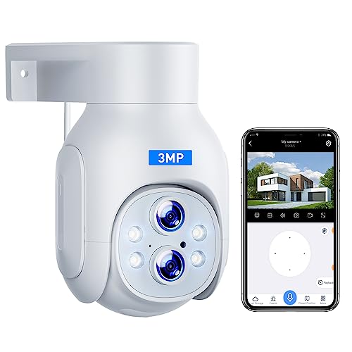 2K Security Camera Wireless Outdoor, Dual Lens Camera for Home Security, 360 PTZ Camera, 2.4G WiFi Camera with Color Night Vision/AI Human Detection & Auto Tracking/10X Hybrid Zoom/IP66