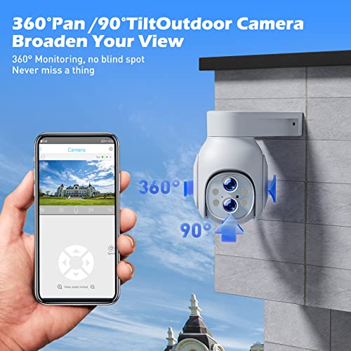 2K Security Camera Wireless Outdoor, Dual Lens Camera for Home Security, 360 PTZ Camera, 2.4G WiFi Camera with Color Night Vision/AI Human Detection & Auto Tracking/10X Hybrid Zoom/IP66