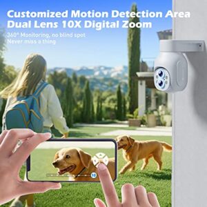 2K Security Camera Wireless Outdoor, Dual Lens Camera for Home Security, 360 PTZ Camera, 2.4G WiFi Camera with Color Night Vision/AI Human Detection & Auto Tracking/10X Hybrid Zoom/IP66