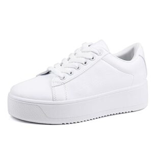 jabasic women fashion sneakers low-top lace-up stylish walking shoes comfort platform sneakers (8,white)