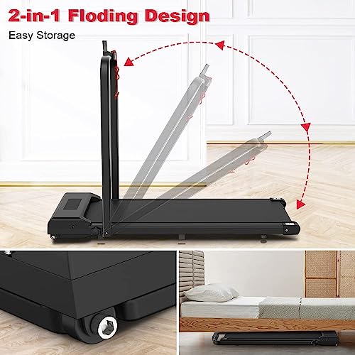 Walking Pad Under Desk Treadmill - Gywowken 2 in 1 Foldable Treadmill Walking Pad for Home Office, 2.5HP Portable Desk Treadmills with Remote Control for Walking Jogging Running