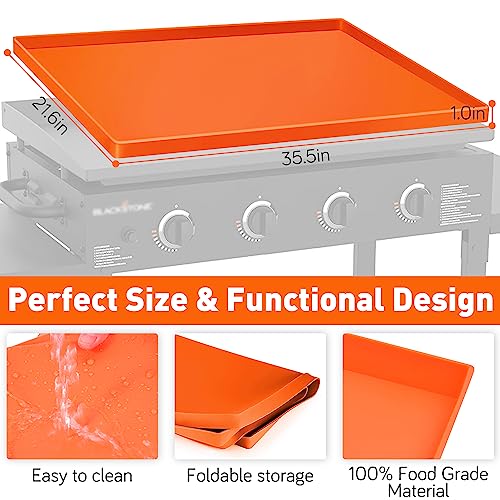 Wohbay Griddle Mat for Blackstone, 36" Food-Grade Silicone Cover Mat for Griddle Surface, Griddle Accessories, Griddle Outdoor Protector - Orange