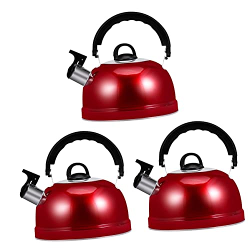 STOBAZA 3pcs Buzzing Kettle Induction Tea Kettle Cordless Kettle Camping Tea Kettle Water Kettle Stovetop Stainless Steel Whistling Teapot Boiling Tea Kettle Water Pot Anti-rust Kettle Red