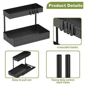 Minimalist Studio Under Sink Organizers and Storage, L-Shape Kitchen Organization, 2-Tier Sliding Cabinet Organizer, Under Bathroom Sink Cabinet Organizer Shelf with Drawers, with Hooks (BLACK, 1)