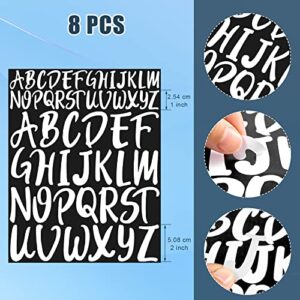 8 Sheets Capital Letter Stickers, 1 Inch 2 Inch Self Adhesive Uppercase Letters Stick On Letters Waterproof Vinyl Alphabet Stickers Decals for Crafts Scrapbook Poster Window Mailbox Car (White)