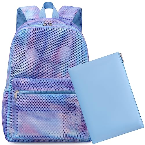 Dafelile Mesh Backpack for Girls Semi-Transparent Mesh School Backpack 2 Pcs Casual Bags Bookbag Lightweight Transparent School Bookbag