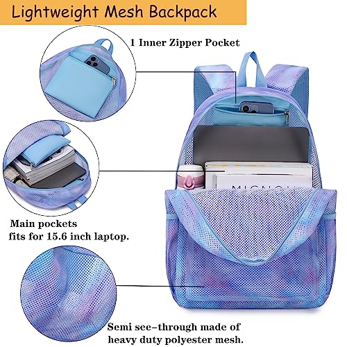 Dafelile Mesh Backpack for Girls Semi-Transparent Mesh School Backpack 2 Pcs Casual Bags Bookbag Lightweight Transparent School Bookbag