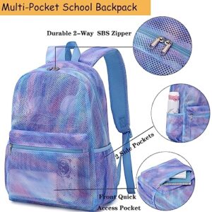 Dafelile Mesh Backpack for Girls Semi-Transparent Mesh School Backpack 2 Pcs Casual Bags Bookbag Lightweight Transparent School Bookbag