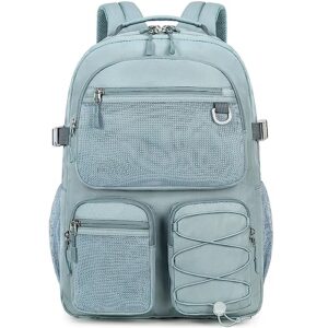 lohol water resistant daypack with mulitiple pockets for travel outdoor college, 15.6 inch laptop backpack for men and women (grey blue