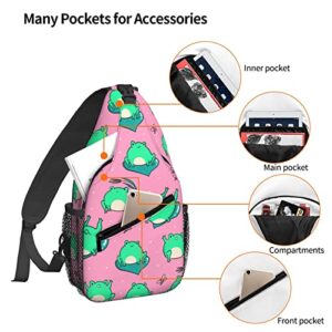 NiuKom Cute Green Frogs Pink Crossbody Bags for Women Trendy Sling Backpack Men Chest Shoulder Bag Gym Cycling Travel Hiking Daypack