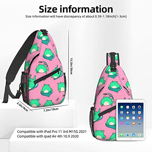 NiuKom Cute Green Frogs Pink Crossbody Bags for Women Trendy Sling Backpack Men Chest Shoulder Bag Gym Cycling Travel Hiking Daypack