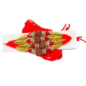 KHANDEKAR Rakhi for Brother | Rakhi Set of 4 for Brother |Rudraksh with Golden Rings and Pink Beads Rakhi