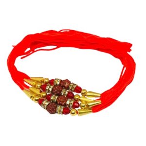 KHANDEKAR Rakhi for Brother | Rakhi Set of 4 for Brother |Rudraksh with Golden Rings and Pink Beads Rakhi