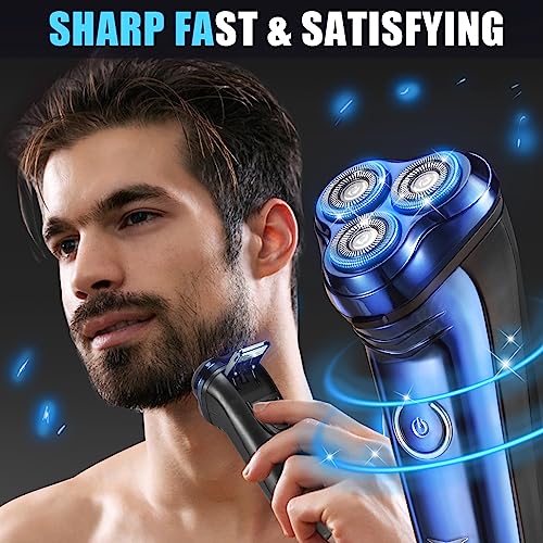 Electric Razor For Men, Rechargeable Men'S Electric Shaver, 9D Floating Head Electric Razor Rotary Shaver For Men Waterproof IPX7 Wet & Dry Shaving With Pop-Up Sideburn Trimmer Home Office Travel Trip