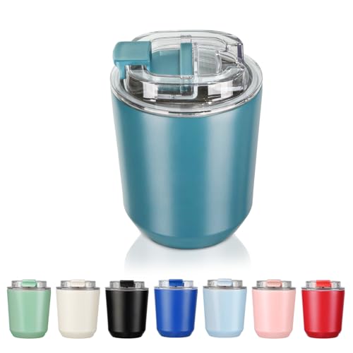 Puraville Insulated Tumblers with Lid, 10 oz Travel Coffee Mug Stainless Steel Vacuum Thermos Cup, Leak Proof Reusable Double Walled Coffee Tumbler for Iced and Hot Drinks,Peacock Blue