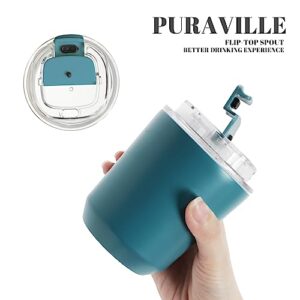 Puraville Insulated Tumblers with Lid, 10 oz Travel Coffee Mug Stainless Steel Vacuum Thermos Cup, Leak Proof Reusable Double Walled Coffee Tumbler for Iced and Hot Drinks,Peacock Blue