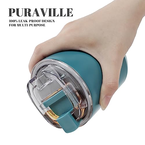 Puraville Insulated Tumblers with Lid, 10 oz Travel Coffee Mug Stainless Steel Vacuum Thermos Cup, Leak Proof Reusable Double Walled Coffee Tumbler for Iced and Hot Drinks,Peacock Blue