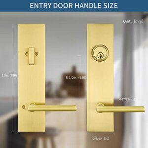 SNBTLA Satin-Brass Front Door Handle - Modern Entry Door Lock Set with Deadbolt,Exterior Door Lever 3 Keys for Left & Right Hand Door (Satin Brass)