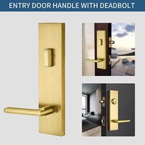 SNBTLA Satin-Brass Front Door Handle - Modern Entry Door Lock Set with Deadbolt,Exterior Door Lever 3 Keys for Left & Right Hand Door (Satin Brass)