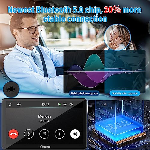 Carpuride Portable Apple Carplay Wireless Car Stereo with Light Sensing - 10.1 Inch IPS Touch Screen Car Radio Receiver with Android Auto, Mirror Link, Bluetooth, Voice Control, AUX, FM, GPS