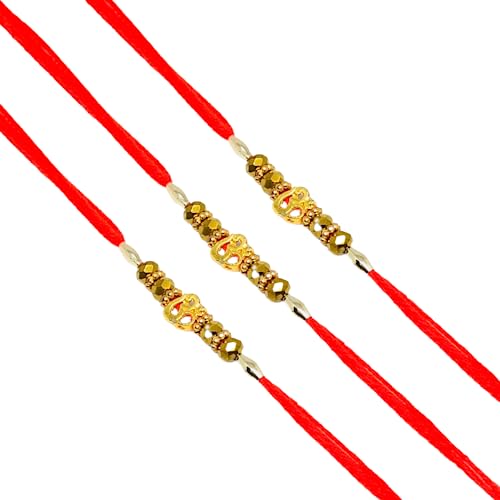 JAGMOR Set of 3 Assorted Colour Rakhi for Brothers Traditional Handmade Rakhi Set, Indian Festive Rakshabandhan Bro Bracelet Thread Rakhee Gift Set