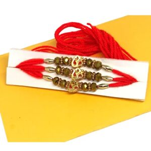 JAGMOR Set of 3 Assorted Colour Rakhi for Brothers Traditional Handmade Rakhi Set, Indian Festive Rakshabandhan Bro Bracelet Thread Rakhee Gift Set