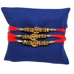 JAGMOR Set of 3 Assorted Colour Rakhi for Brothers Traditional Handmade Rakhi Set, Indian Festive Rakshabandhan Bro Bracelet Thread Rakhee Gift Set