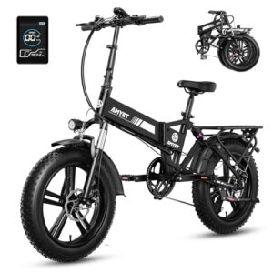 amyet eb20 electric bike for adults 1000w/ peak 1500w motor 48v/13ah removable lg battery folding ebike dual shock absorber suspension 20''fat tire ebike electric bike (black)