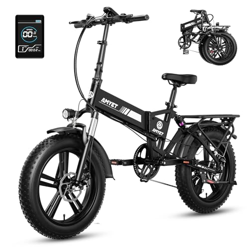 AMYET EB20 Electric Bike for Adults 1000W/ Peak 1500W Motor 48V/13AH Removable LG Battery Folding EBike Dual Shock Absorber Suspension 20''Fat Tire Ebike Electric Bike (Black)