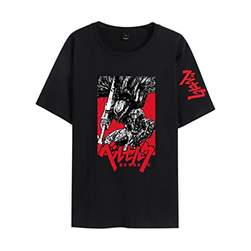 Azikbd Berserk Brand of Sacrifice Graphic T-Shirt, Red Brushed Storyline, Manga Action Anime Shirt, Negro (Black3,Large)