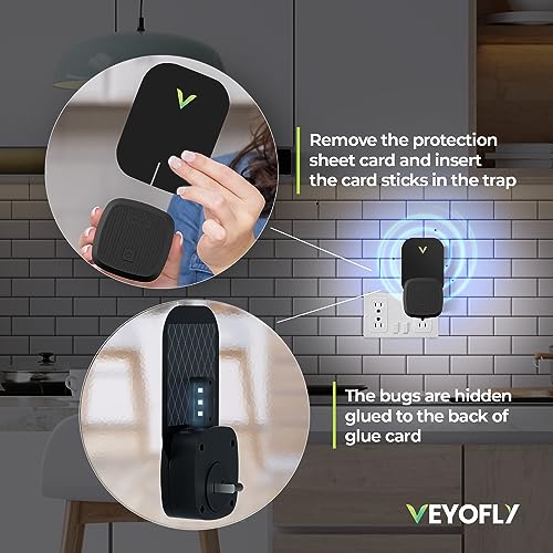 VEYOFLY Flying Insect Trap for Indoors - Plug-in Fly Traps: Catch Fruit Flies, Mosquitoes, Gnats, Moths & Other Insects with UV Light and Sticky Board - Gnat Killer for Home. (2-PK Device Black)