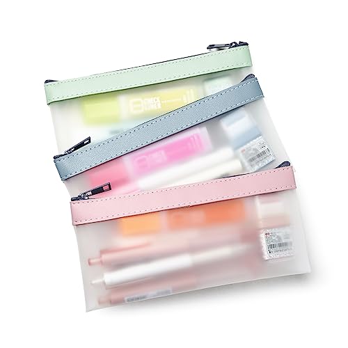 JUTOROSY 3 Pack Pencil Case Zipper Pencil Pouch, Multifunctional Clear Pen Bag Organizer Stationery Storage Bag for Office Supplies Cosmetics Makeup Travel Accessories