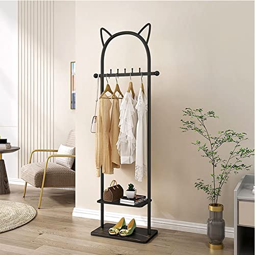 TAOQZI Garment Rack,Modern Coat Rack with Shelf,Heavy-Duty Clothing Racks Freestanding with Marble Base,for Hang Clothes,Hat,Scarf,Organize Shoes(Color:Black)