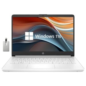 hp 2022 14-inch hd laptop, intel celeron n4020, 16gb ram, 64gb storage, win 11, thin & portable, 4k graphics, one year of microsoft 365, snowflake white, 32gb snowbell usb card